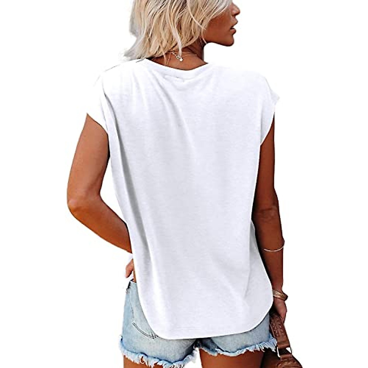 CNFUFEN Womens Tops Short Sleeve Casual Clothes Solid Color Shirts for Women 2023 Ladies Tops Short Sleeve with Pockets Summer Teacher Shirts White S