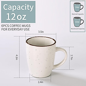 Ceramic Cup Coffee Mug Set - Modern Rustic Coffee Mugs Sets with Handle - Porcelain Cups for Tea | Latte | Cappuccino | Milk | Cocoa - Gifts for Men Women - Microwave Dishwasher Safe - 12 oz - 6 Pack