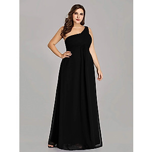 Ever-Pretty Plus Women's Plus Size One-Shoulder Chiffon Ruched Graduation Dresses for Women Black US24