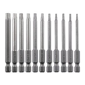 VESTTIO Security Torx Screwdriver Bit Set 11PCS 1/4 Inch Hex Shank 3 Inch/75 mm Length S2 Steel Tamper Proof Star 6 Point with Magnetic for Power Screwdriver Drill Impact Driver