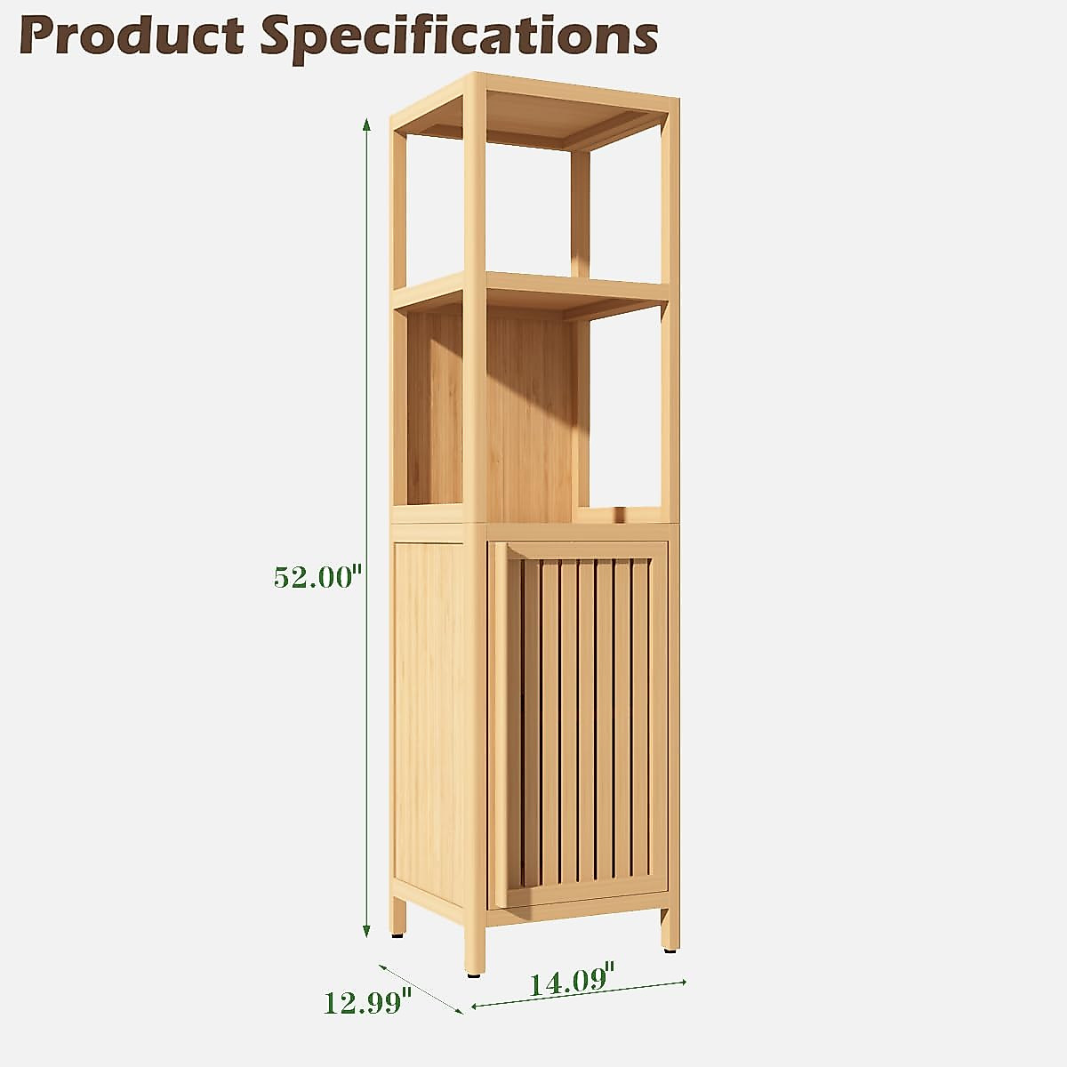 VISTACASA Natural Bamboo Towel Storage Cabinet, 4-Shelf Tall Bathroom Cabinet with Door and Bathroom Towel Shelf,Narrow Linen Tower for Bathroom, Kitchen, Living Room, Hallway,Dining Room