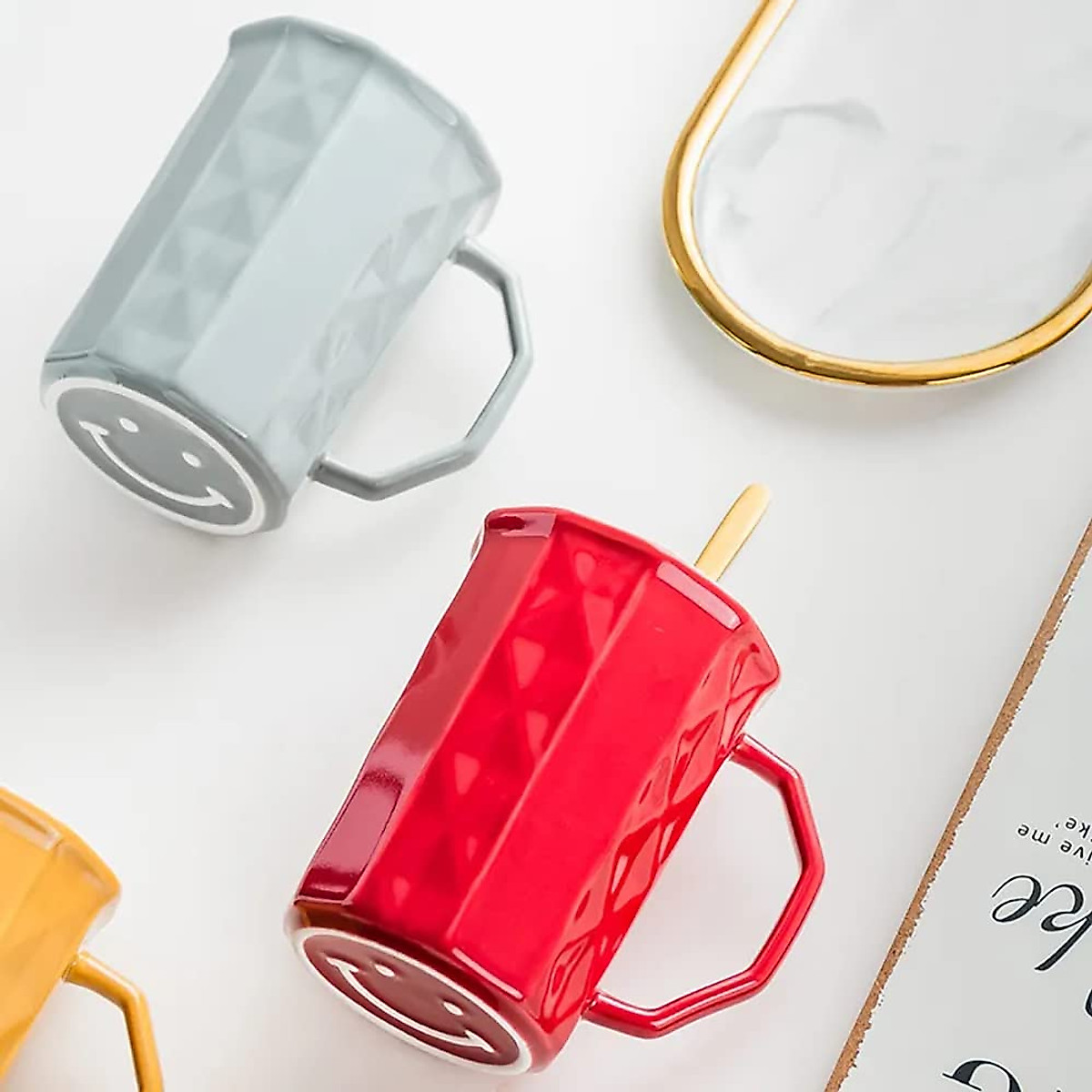 QZ.HAYC Porcelain Tea Set Tea Cup Tea Cup Set Coffee Cup Tea Cup 6-Piece Set (Including Storage Rack) Afternoon Tea Set, Ceramic Coffee Cup, Latte Cup (Six Color Cups)