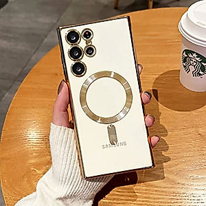 LZGHOYF Galaxy S23 Ultra Case, Clear Case for Samsung Galaxy S23 Ultra Built-in Camera Lens Protector Magnetic Case Compatible with MagSafe Elegant Protection Case Cover - Gold