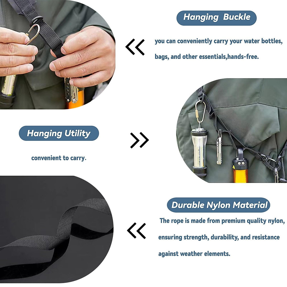 SAMIQU Multifunctional Trekking Rope,Ideal Hiking Accessory,4.4ft Nylon Rope Perfect for Camping, Clothesline,Hanging Water Bottle,Hiking Pole Holder