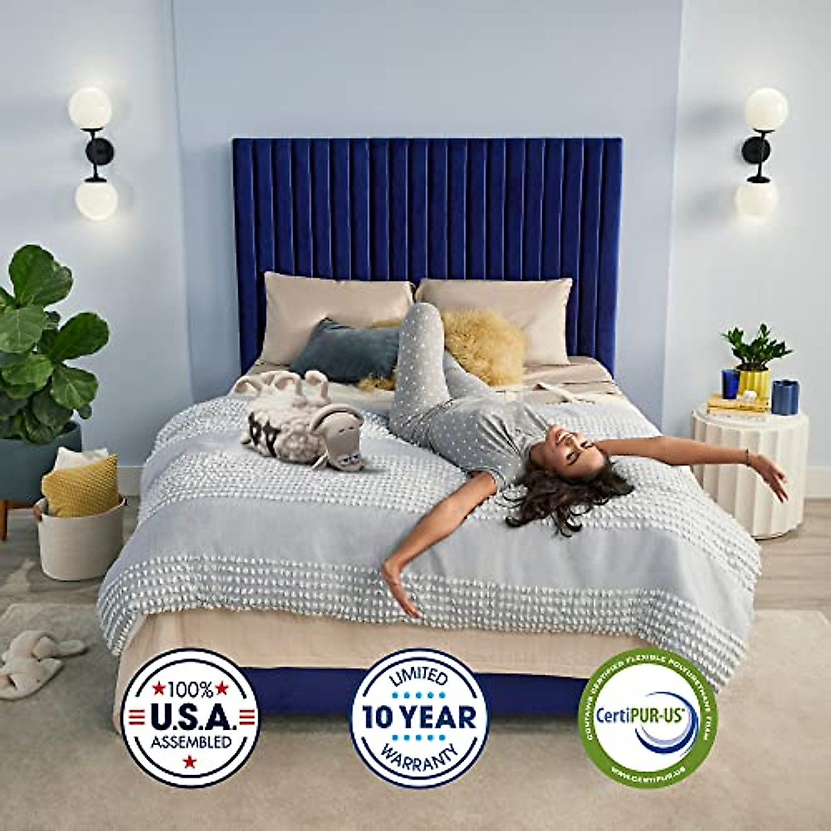 Serta - 15" Clarks Hill Elite Plush Pillow Top Queen Mattress, Comfortable, Cooling, Supportive, CertiPur-US Certified, Queen, White/Blue