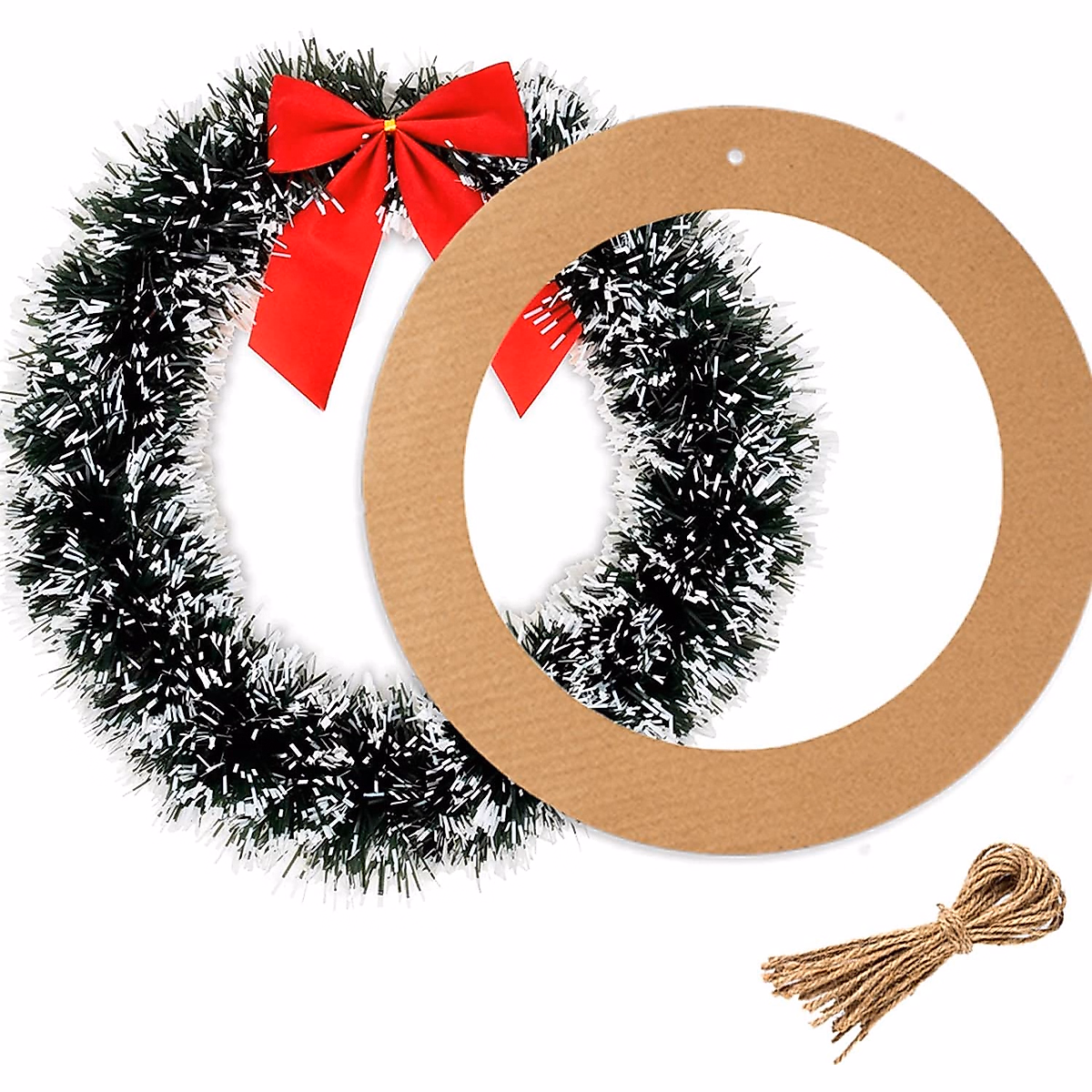 20 Pieces Large Hanging Round Wreaths 12Inch Cardboard Wreath Rings for DIY Crafts Paper Round Circle Christmas Hanging Ornaments Decorations with Hole Twine for Wedding Christmas Valentines Day Decor