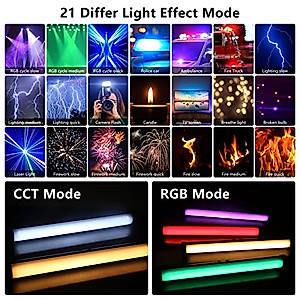2 Pack RGB Led Video Light Stick Wand, Obeamiu 2600-9600K Photography Lighting, 5000mAh Rechargeable Battery, 21 Lights Effect for Video Conference Shooting YouTube Studio, Live Game Streaming, Vlogg