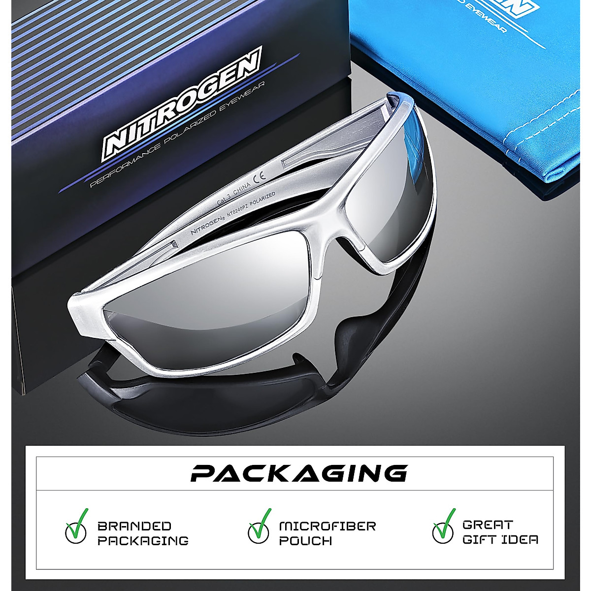 Nitrogen Polarized Wrap Around Sport Sunglasses for Men Women UV400 Driving Fishing Running Sun Glasses