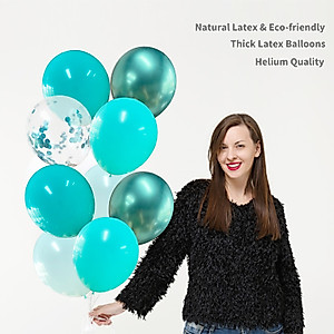 ANSOMO Teal Latex Balloons Party Decorations 12 Inch 50 Pcs Matte Dark Pastel Metallic Chrome Confetti Teal Balloons Ribbons Wedding Birthday Bridal Baby Shower Graduation Bachelorette Décor Supplies
