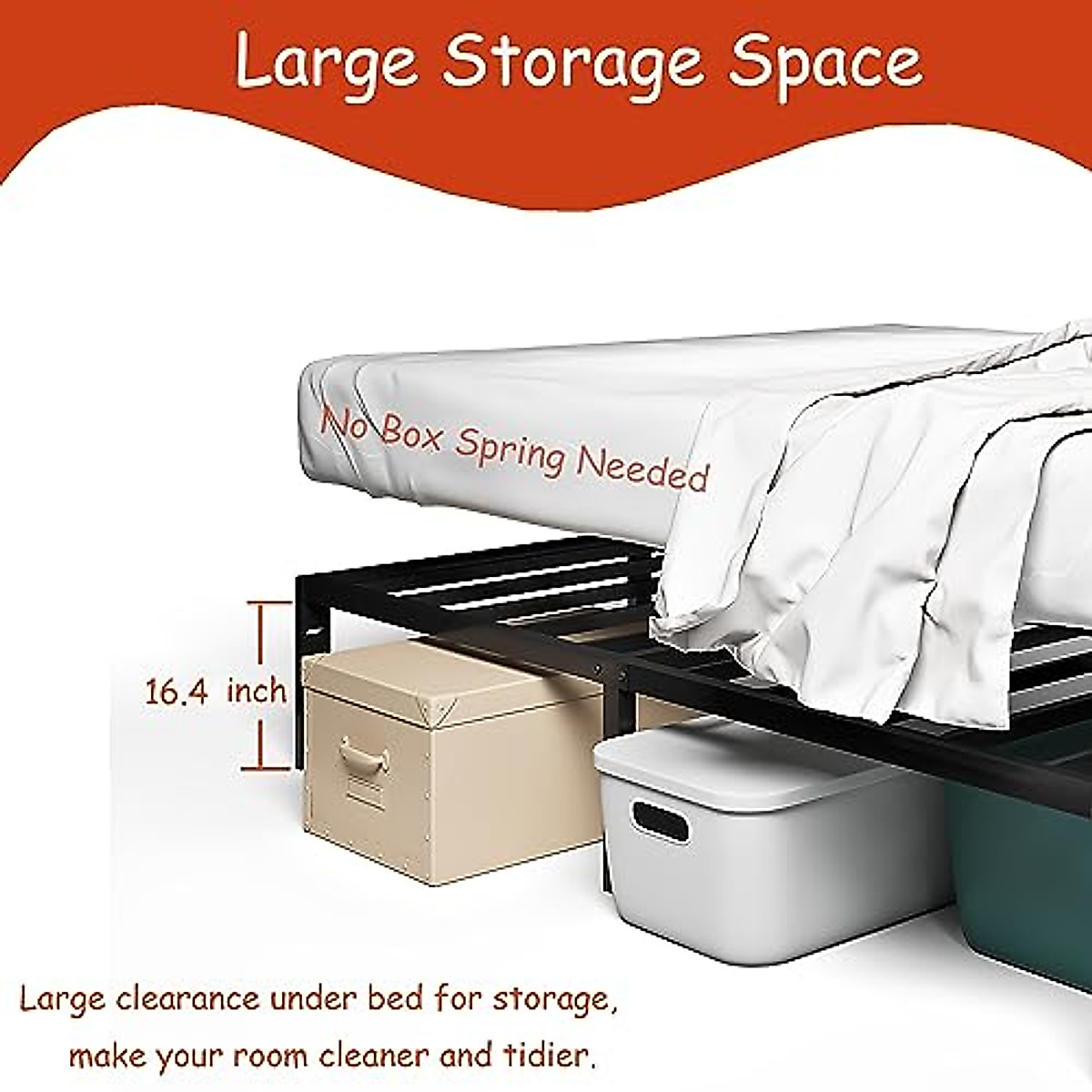 Tooyyer Queen Size Bed Frame 18inch High Heavy Duty Metal Platform 2500 lbs Steel Slat Mattress Support Bed Frames No Box Spring Needed Non-Slip Noise Free Queen Frame