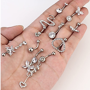 ORAZIO 14G Belly Button Rings Heart Snake Butterfly CZ Belly Button Rings Dangling Navel Rings For Women Cute Rose Gold Plated Belly Button Piercing Pack