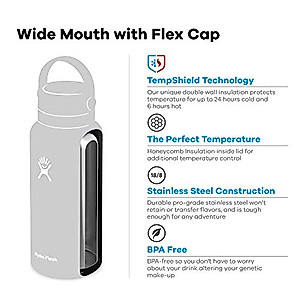 Hydro Flask Water Bottle - Stainless Steel & Vacuum Insulated - Wide Mouth 2.0 with Leak Proof Flex Cap - 40 oz, Hibiscus