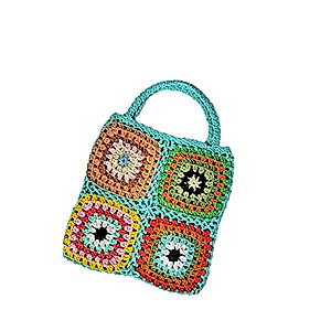White Granny Square Handmade Crochet Flowers Shoulder Vintage Style Tote Bag Romantic Handbags Diy Kintting 01Sky blue