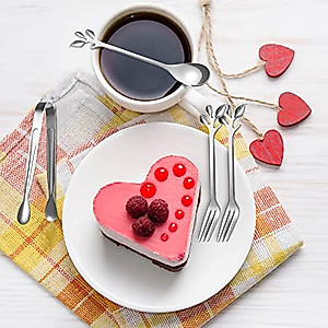 Leaf Coffee Spoons, Mini Serving Tongs and Appetizer Forks Stainless Steel Sugar Cube Tongs Dessert Spoons Metal Dinner Forks for Dessert Coffee Tea (10, Silver)