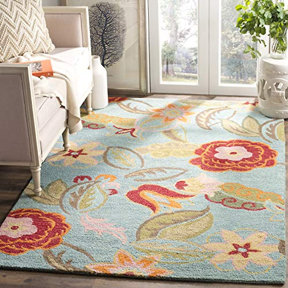 SAFAVIEH Blossom Collection 3' x 5' Blue/Multi BLM675A Handmade Premium Wool Area Rug