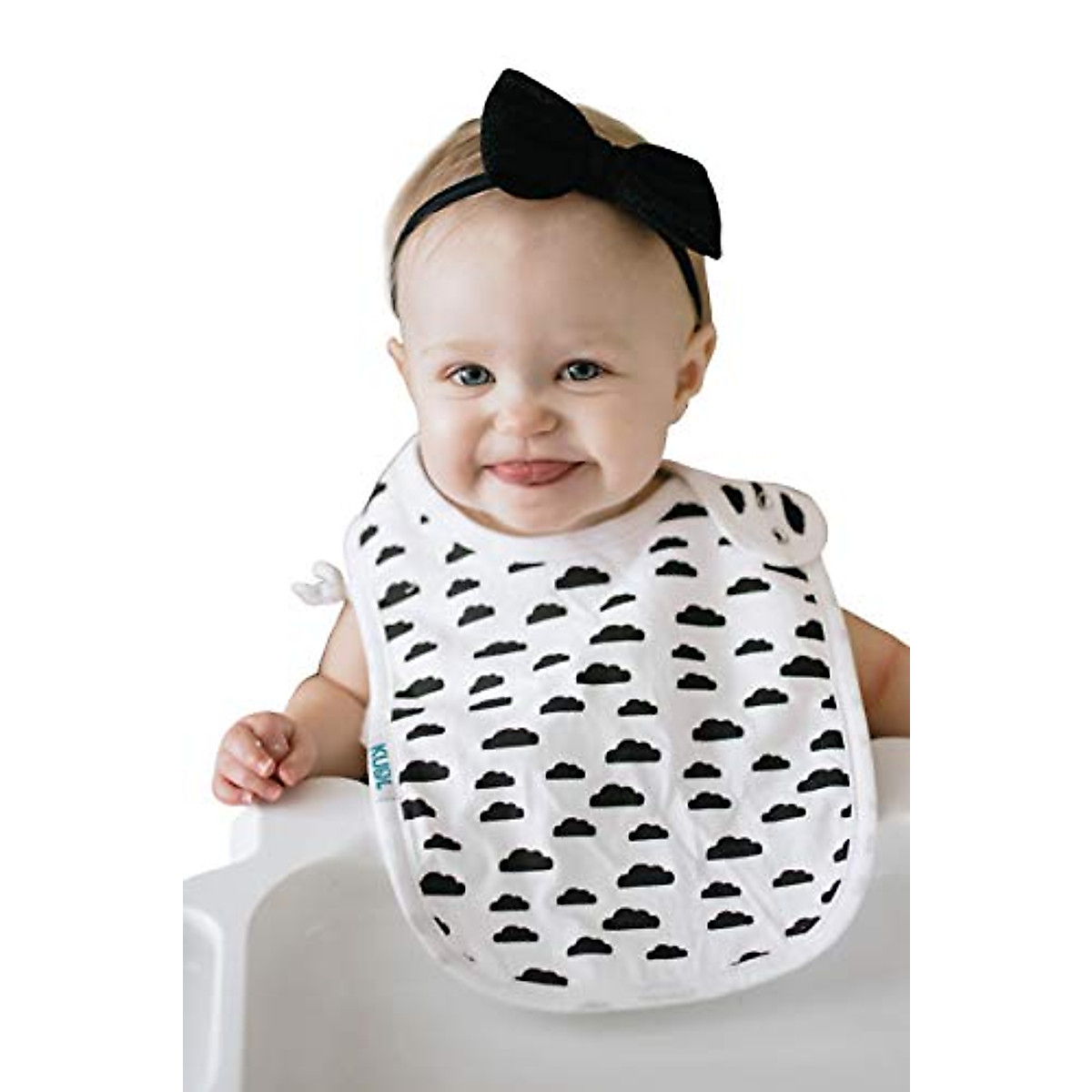 KUDL Baby Bibs Large Burpy Cloth 4 Pack Gift Set Soft Absorbent Feeding Reflux Drool Teething Bibs, Adjustable Snap Buttons, Funny Designs for Boys & Girls - Aztec Black & White