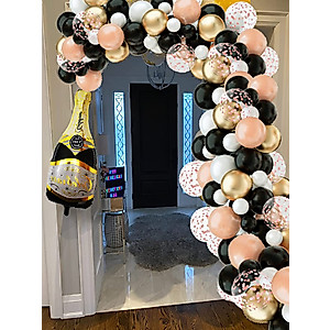 Champagne Balloon Garland Arch Kit, Gold Black Rose Gold and White Balloons Garland Kit Birthday Party Decorations for Women Men