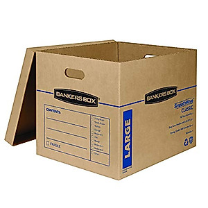 Bankers Box SmoothMove Classic Moving Boxes, Tape-Free Assembly, Easy Carry Handles, Large, 21 x 17 x 17 Inches, 10 Pack