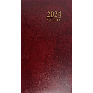 2024 WEEKLY Business Pocket Planner Agenda Calendar Appointment Diary Book 4x6 3x6 (Burgundy)