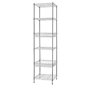 Finnhomy Heavy Duty 6 Tier Wire Shelving Unit with Wheels 18x18x72-inches 6 Shelves Storage Rack Thicken Steel Tube, Adjustable Shelving Rack for Kitchen Bathroom Office, NSF Certified, Chrome