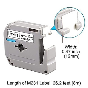 5 White+4 Clear Compatible Brother P-Touch M Tape 12mm 0.47 Inch M131 M231 Label Tape for Brother P-Touch PT-M95 PT-90 PT70 PT-65 PT85 Label Maker, Black on White/Clear, 26.2 Feet,5+4 Pack