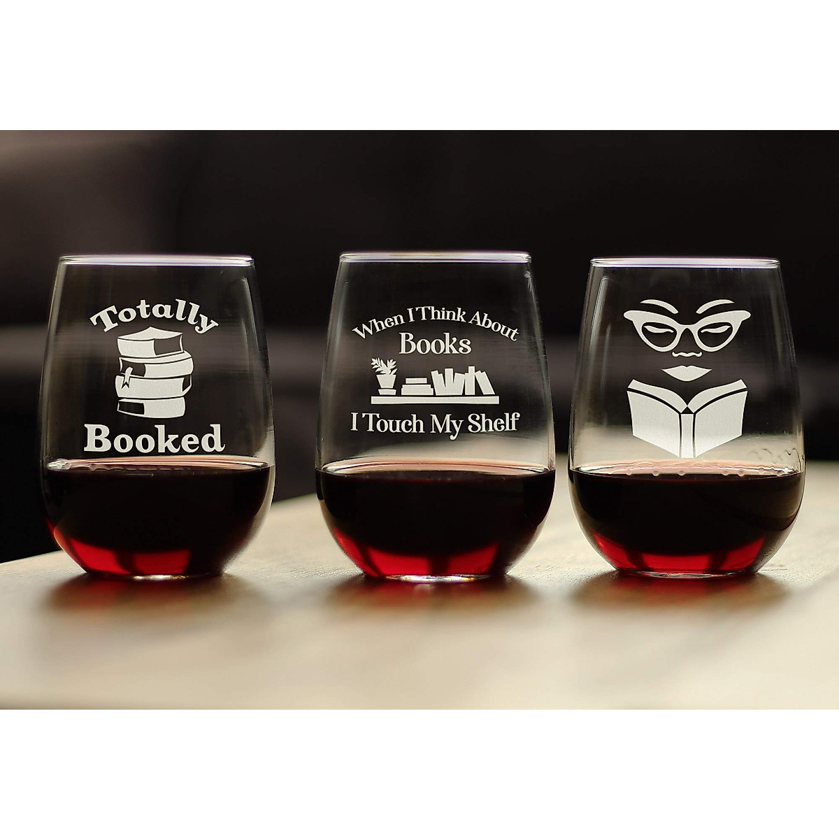 Book Reading Woman Stemless Wine Glass - Cute Book Club Gifts for Readers and Librarians - Large