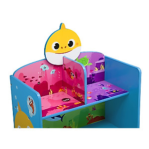 Delta Children Wooden Playhouse 4-Shelf Bookcase for Kids, Baby Shark, 10.23"D x 19.88"W x 40.35"H