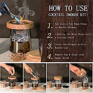 Cocktail Smoker For Infused Cocktails Whiskey, Wine, Grill, Flavored Beverage Smoker In Four Flavors Of Oak, Cherry, Apple And Hickory Wood Chips, Gift For Men, 15x15x5