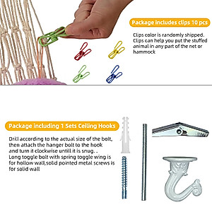 Extra Large Stuffed Animal Storage Net or Hammock, Single Hook Display Large Plush Toy! Ceiling Hanging Stuff Animal Hanger with Swag Hook, Corner Toy Storage Organizer for Kids Bedroom Playroom (Cream)