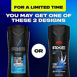 AXE Body Wash Phoenix 12h Refreshing Scent Crushed Mint & Rosemary 4 count Men's Body Wash with 100% Plant-Based Moisturizers 16 oz