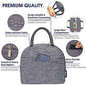 Lunch Bag Reusable Cooler Bag Lunch Box Containers Insulated Lunchbox Tote Bag Water-resistant Leakproof Womens Mens Office Work Beach Hiking Picnic Fishing (Grey with Upgrade Insulated Lining)