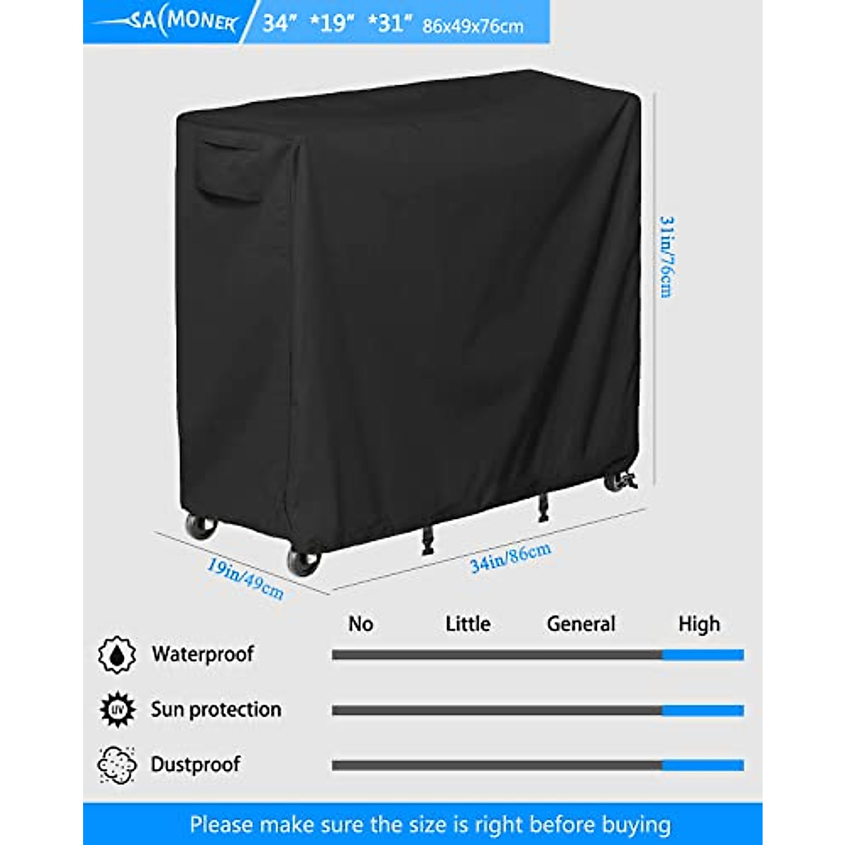 Rolling Cooler Cart Cover, High Density Waterproof 80 Qt Patio Cooler Cover, W34*D19*H31 Inch, Black
