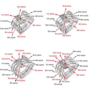 YCHZX Personalized 1-8 Birthstone Rings 925 Sterling Silver Heart Custom Engraved Name Ring Wedding Family Mother Days Birthday Aniversary Jewelry Gifts for Women Grandma Mom Her Daughter (Style 1)