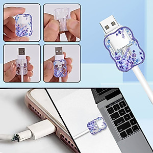 Flower Charger Cable Protector for Samsung Android USB Charger Cute Wave Edge,Butterfly Sunflower Camellia Pattern 4 PCS USB Cable Protectors,Phone Cord Protector for Women Girls,USB Charger Saver