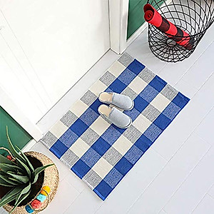 Buffalo Check Rug, Blue and White Plaid Rug Moven Doormat Washable Porch Kitchen Area Rugs,Decoration for Indoor & Outdoor Entryway, Patio, Kitchen,Laundry (23.5"×35.4") (Blue&White)