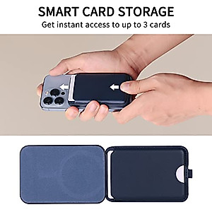 H JIDOHUN Magnetic Wallet Card Holder with Adjustable Stand for iPhone 15/14/13/12 Series, Not for iPhone 13/12 mini - 3 Card Holder, Vegan Leather (Blue)
