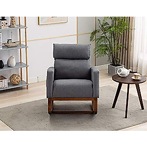 Artechwoks Rocking Chair Mid-Century Modern Fabric Nursery Rocker Armchair Upholstered High Tall Back Retro Accent Glider Rocker with Wood Base Padded Seat Comfortable for Living Room Bedroom, Grey
