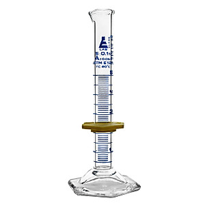 EISCO - Graduated Cylinder, 5mL - ASTM, Class A Tolerance ±0.05mL - Protective Collar, Hexagonal Base - Blue Graduations - Borosilicate 3.3 Glass