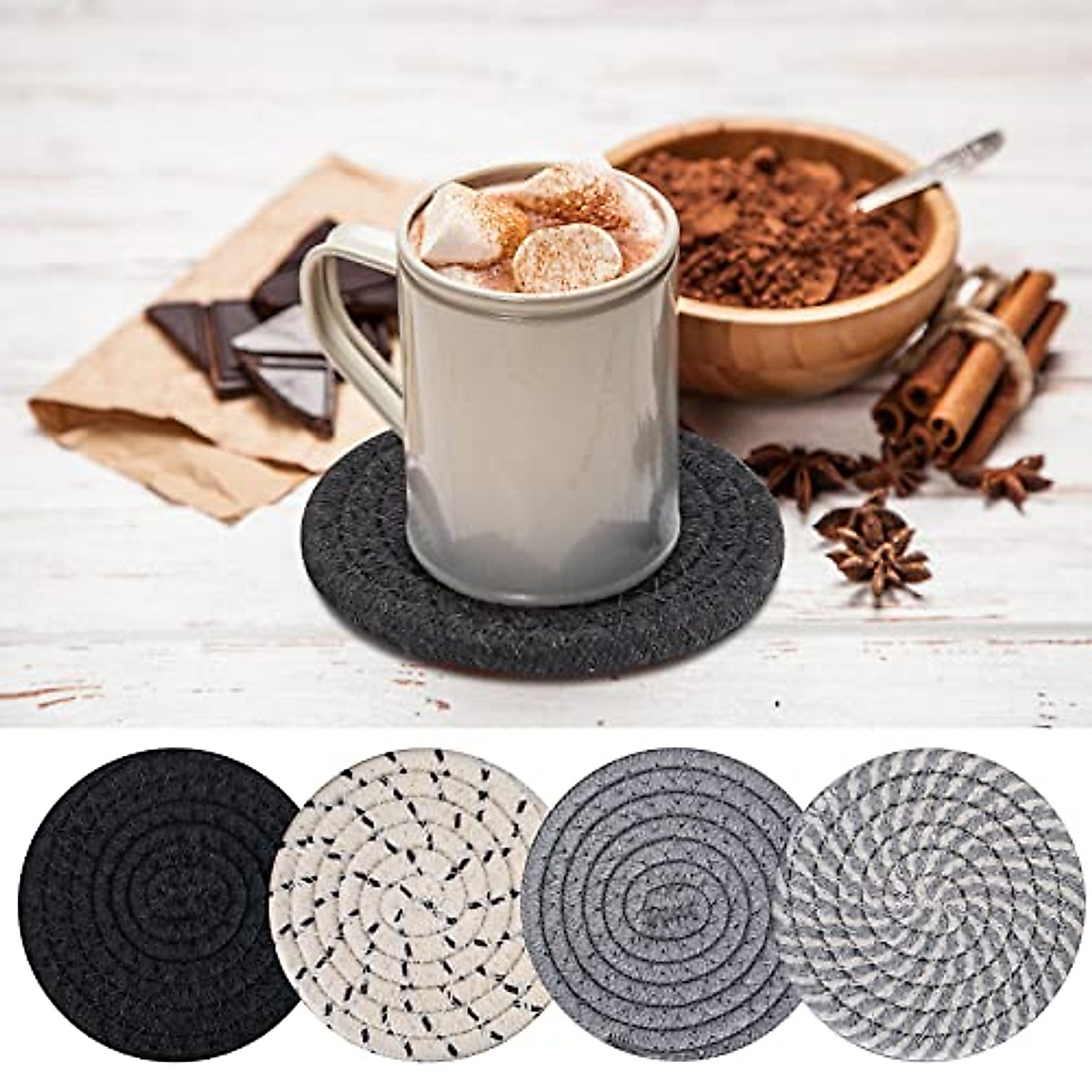 8 Pcs Coasters for Drinks, Absorbent Coasters, Cotton Woven Drink Coasters, Braided Coasters Heat-Resistant for Home Coffee Table Desk Cups Tabletop Protection Coasters