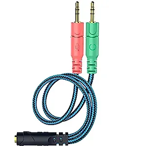 ENVEL Headphone and Microphone Splitter Cable for PC 3.5mm Jack Adapter Convertors 3.5mm Headphone/Microphone Transform Female to 2 Dual 3.5mm Male for Computer Simultaneously Y Splitter Audio (Blue)