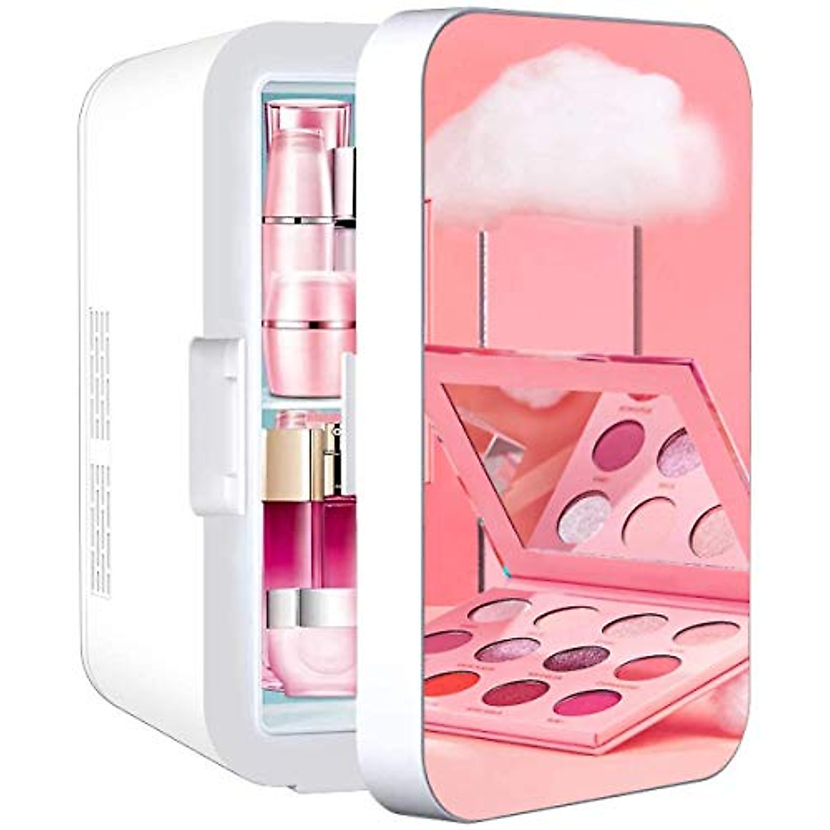 WERSEON Makeup Cosmetics Mirrored Door Mini Fridge Thermoelectric Cooler and Warmer AC/DC Powered System – Compact and Portable for Travel, Car, Skincare or Medical Use (White)