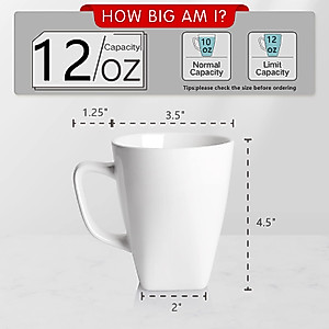 AVLA Set of 6 Porcelain Coffee Mugs, 12 Ounce Large Mugs Sets Ceramic Cup with Handle for Coffee, Tea, Cocoa or Chocolate, White