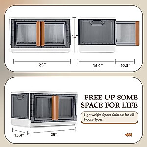Shahoo Storage Bins with Lids, 19 Gal Pack 4 Clear Plastic Collapsible Containers, Equipped with Door, Stackable Storage Box with Latching Buckles & Wheel, Organizer for Bedroom, Livingroom, Kitchen