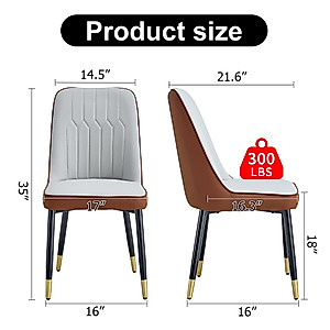 CASAXOHI Modern Dining Chairs Set of 6,Leather Dining Chairs Set of 6 with Gold and Metal Legs High Back,Mid Century Modern Kitchen Dining Room Chairs for Living Room,Chairs Set for 6