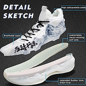 Promenie Men's High-Top Basketball Shoes Graffiti-Inspired Athletic Footwear with Superior Support Anti-Slip Design Outstanding Durability White Size 8