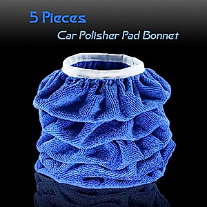 Glarks 5Pcs 9-10 Inch Car Polisher Pad Bonnet Soft Microfiber Polishing Bonnet Buffing Pad Cover for 9" and 10" Car Polisher