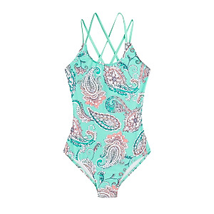 Kanu Surf Girls' Reese UPF 50 Beach Sport Criss-Cross One Piece Swimsuit, Summer Green, 8