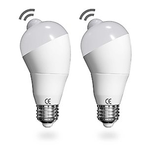 Aluxcia E26 PIR Motion Sensor LED Bulb, E26 Medium Base Motion Detector Light Dusk to Dawn Auto On/Off LED Night Light for Yard, Stairs, Garden, Carport and Storge Room Daylight 6000K, 2-Pack
