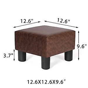 Joveco Small Footstool Ottoman, Faux Leather Square Ottoman Footrest with Non-Skid Plastic Legs, Modern Sofa Pets Step Stool for Couch Desk Office Living Room Bedroom (Brown)