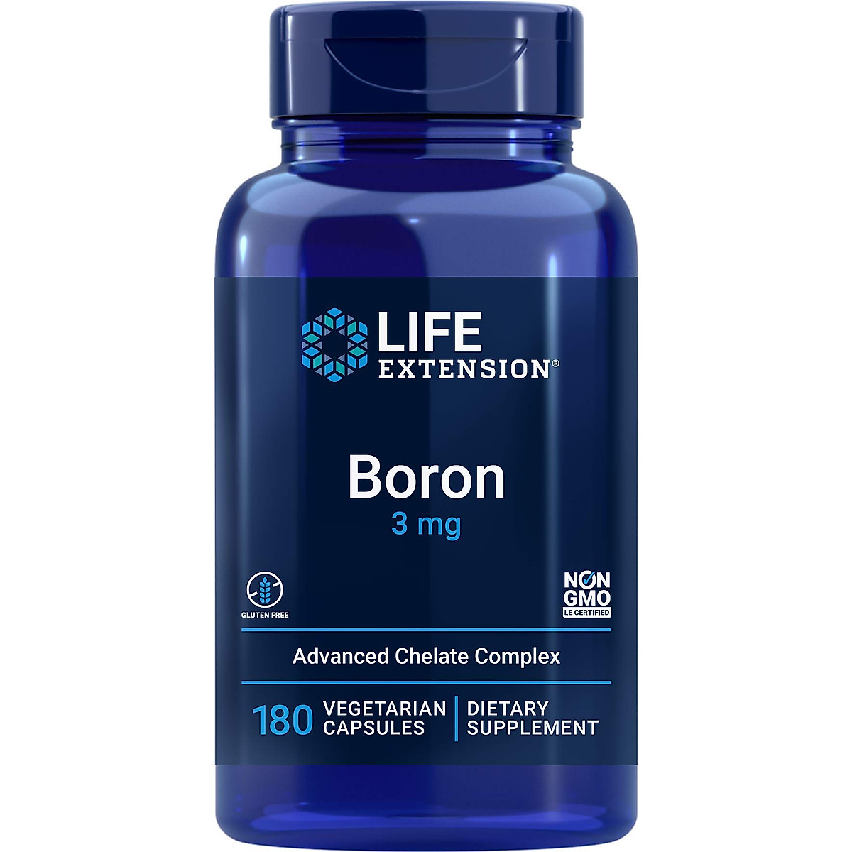 Life Extension Boron 3mg 180 Veg Caps - Triple Boron Complex with Boron Citrate, Glycinate, Aspartate - 3 mg Capsules - Enhanced with Vitamin B2